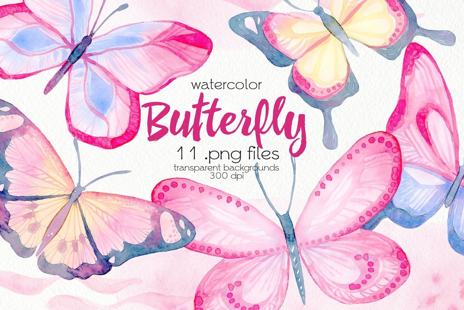 Watercolor Pink Butterflies Clipart / PNG Files / Instant | Etsy