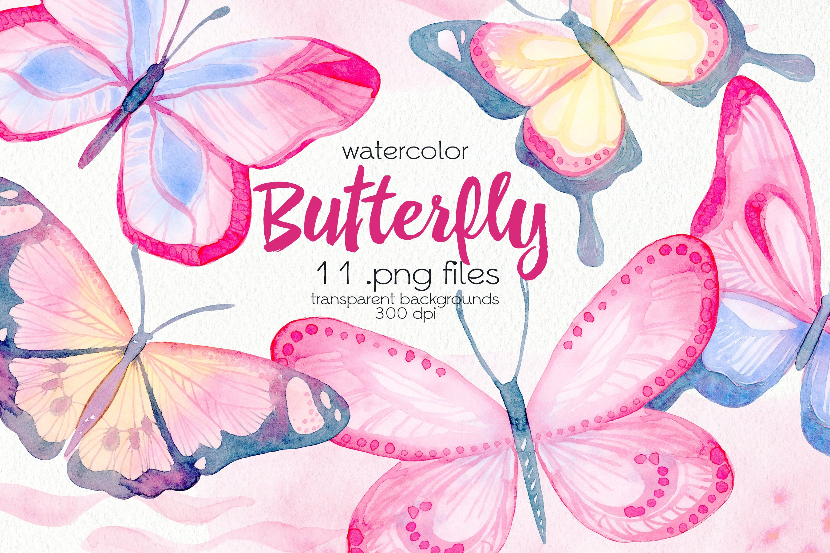 Watercolor Pink Butterflies Clipart / PNG Files / Instant - Etsy UK