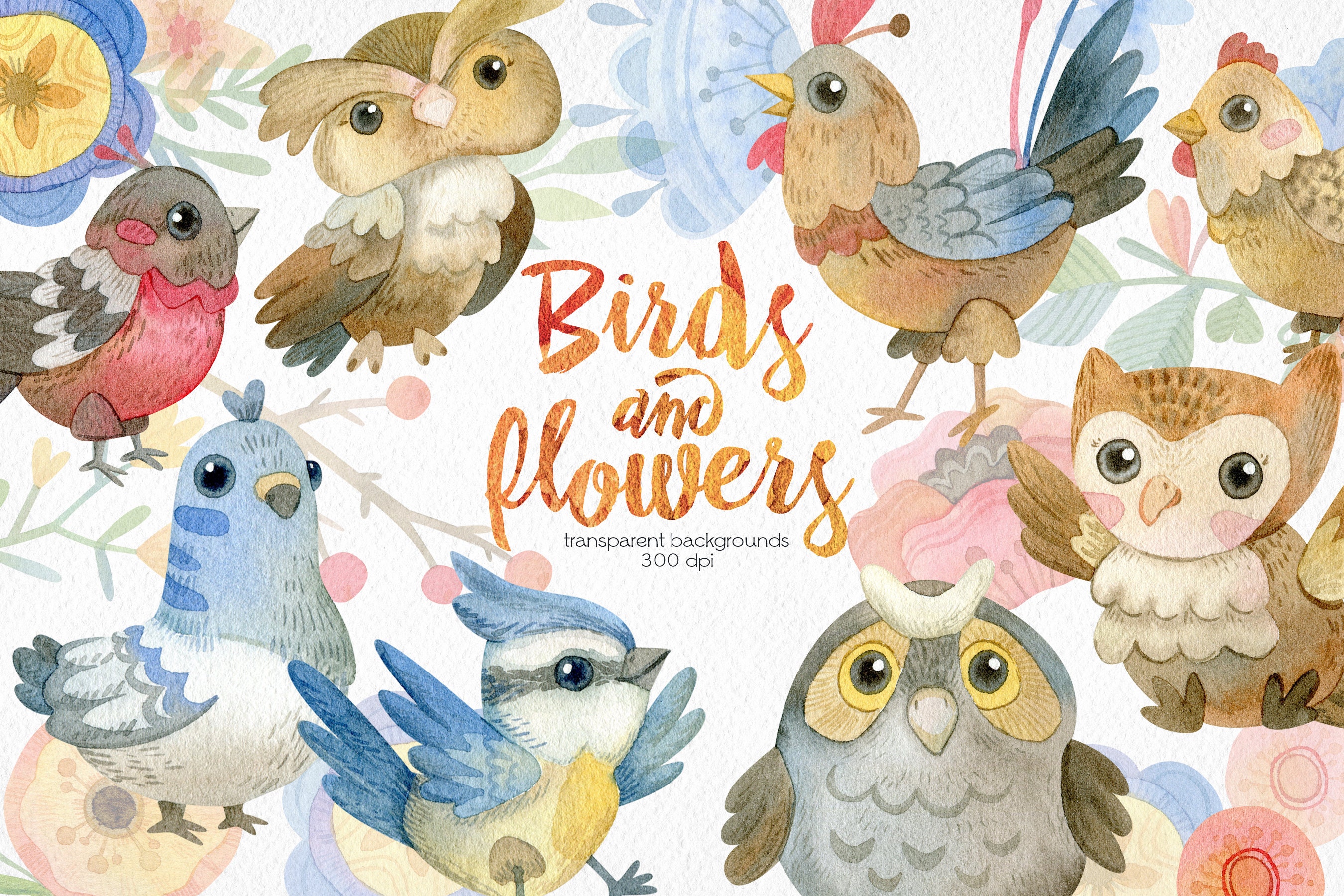 Watercolor Birds Clipart / Watercolor Branch / Flowers and - Etsy