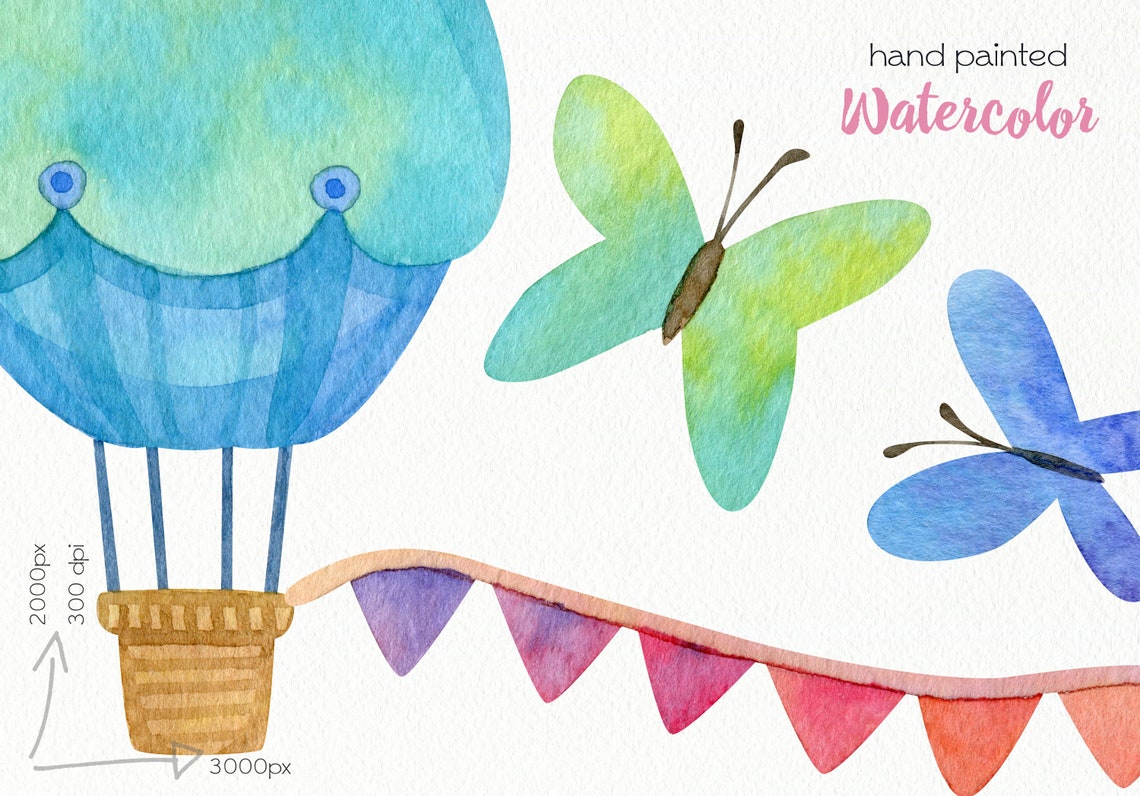 Hot Air Balloon Clipart / Watercolor Nursery Decor / Digital - Etsy