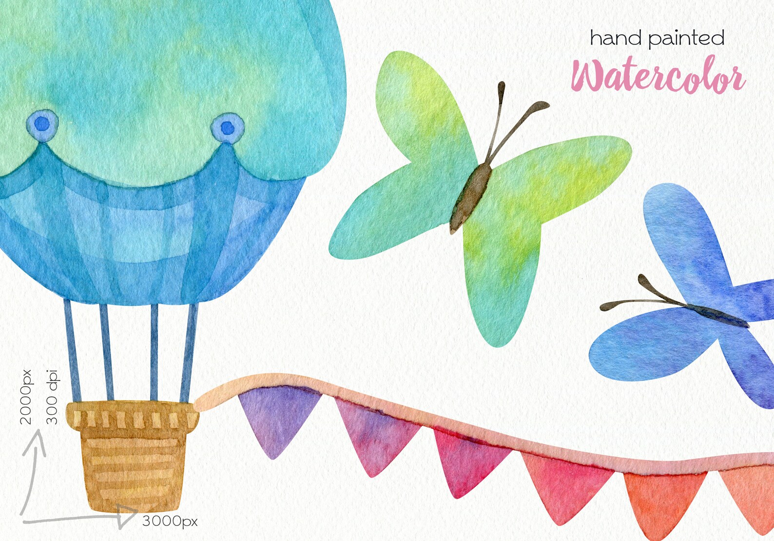 Hot Air Balloon Clipart / Watercolor Nursery Decor / Digital PNG Files ...