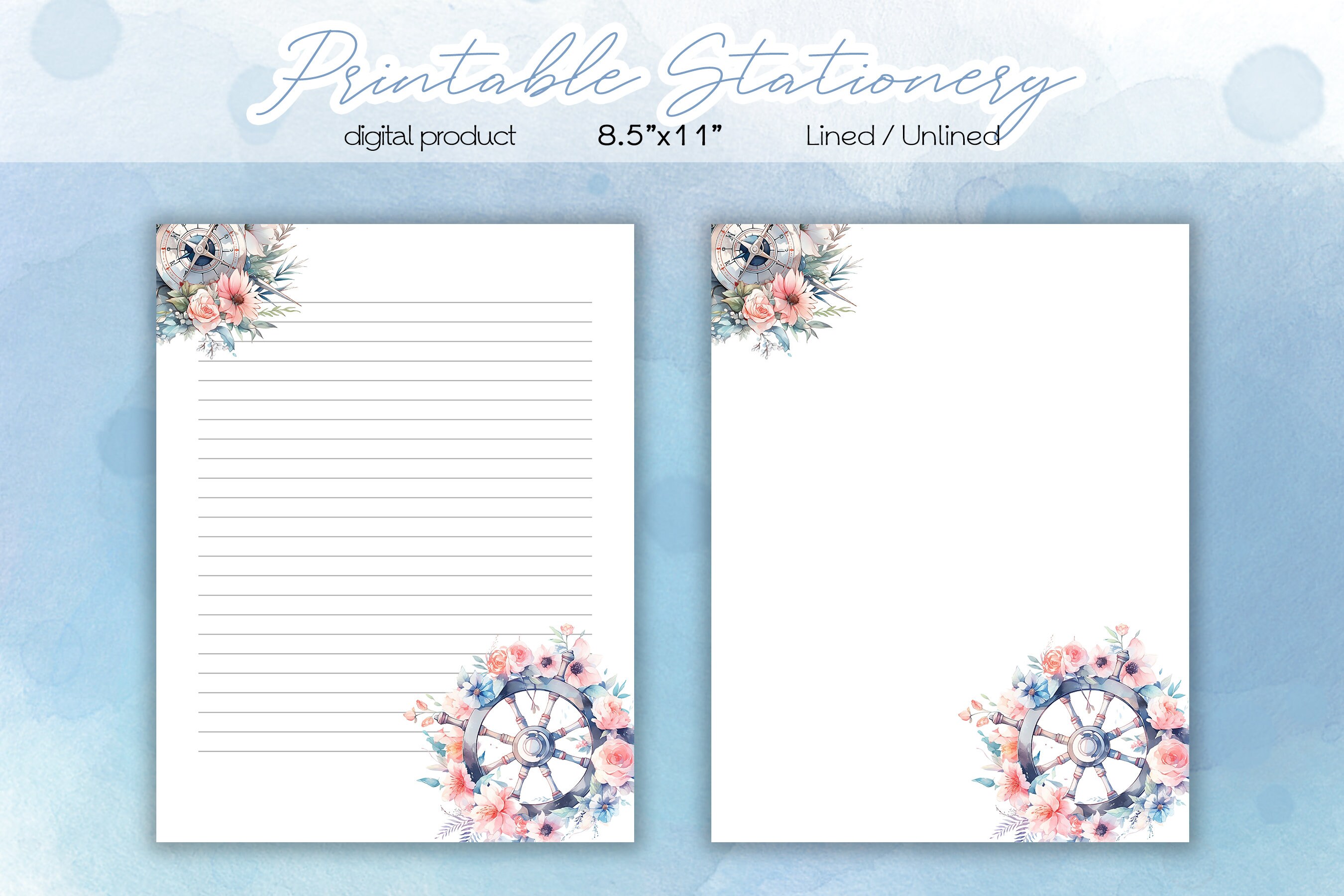 Nautical Printable Stationery / Digital Letter Writing Paper / Instant ...