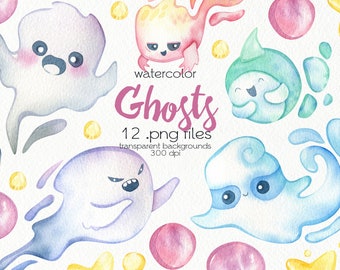 Watercolor Halloween Clipart Set of 37 PNG Files, Witch Clipart, Spooky ...