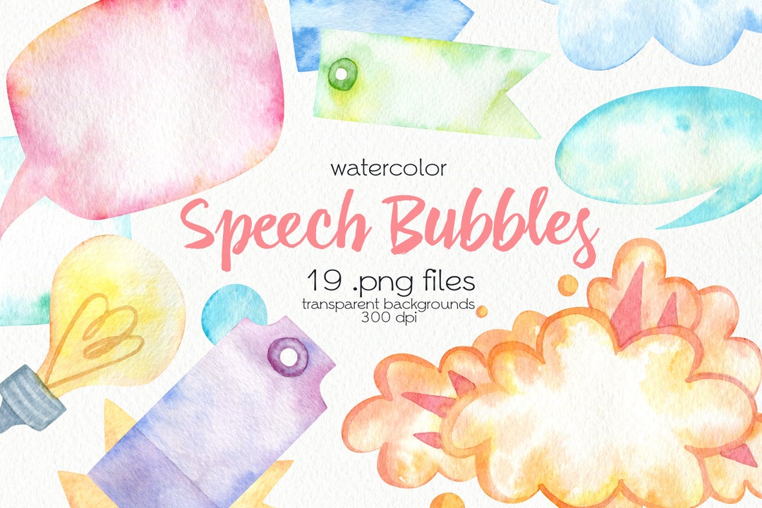 Watercolor Colorful Speech Bubble Clipart / Tag Clipart / Digital ...