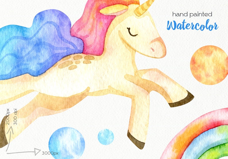 Watercolor Unicorn Clipart / Magical Rainbow / PNG Files / - Etsy