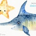 Watercolor Underwater Clipart / Sea Creatures / Jellyfish, Shark, Sword ...