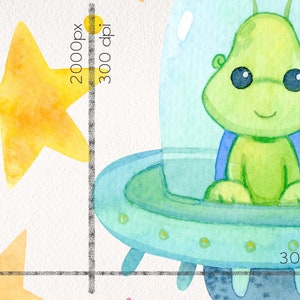 Watercolor Space Clip Art / Aliens, Spaceships, Constellations, Stars ...