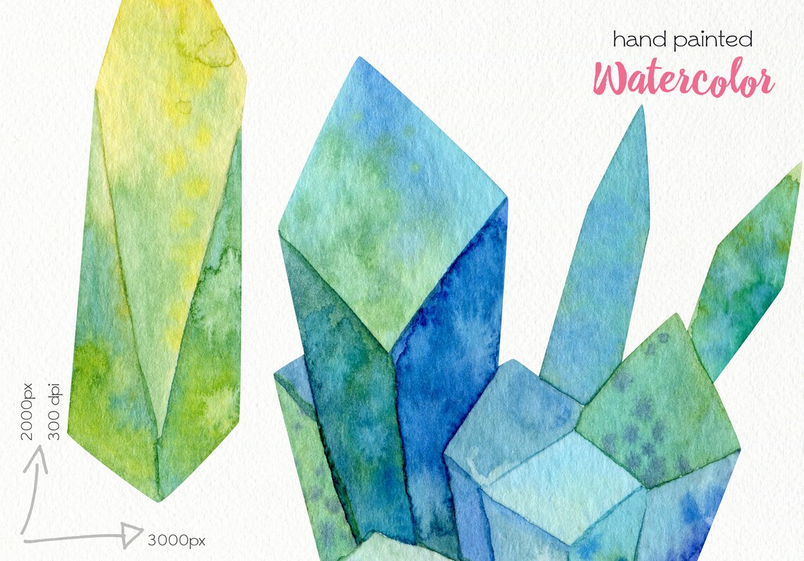 Watercolor Crystals Clipart / Watercolor Gemstone Mineral / - Etsy