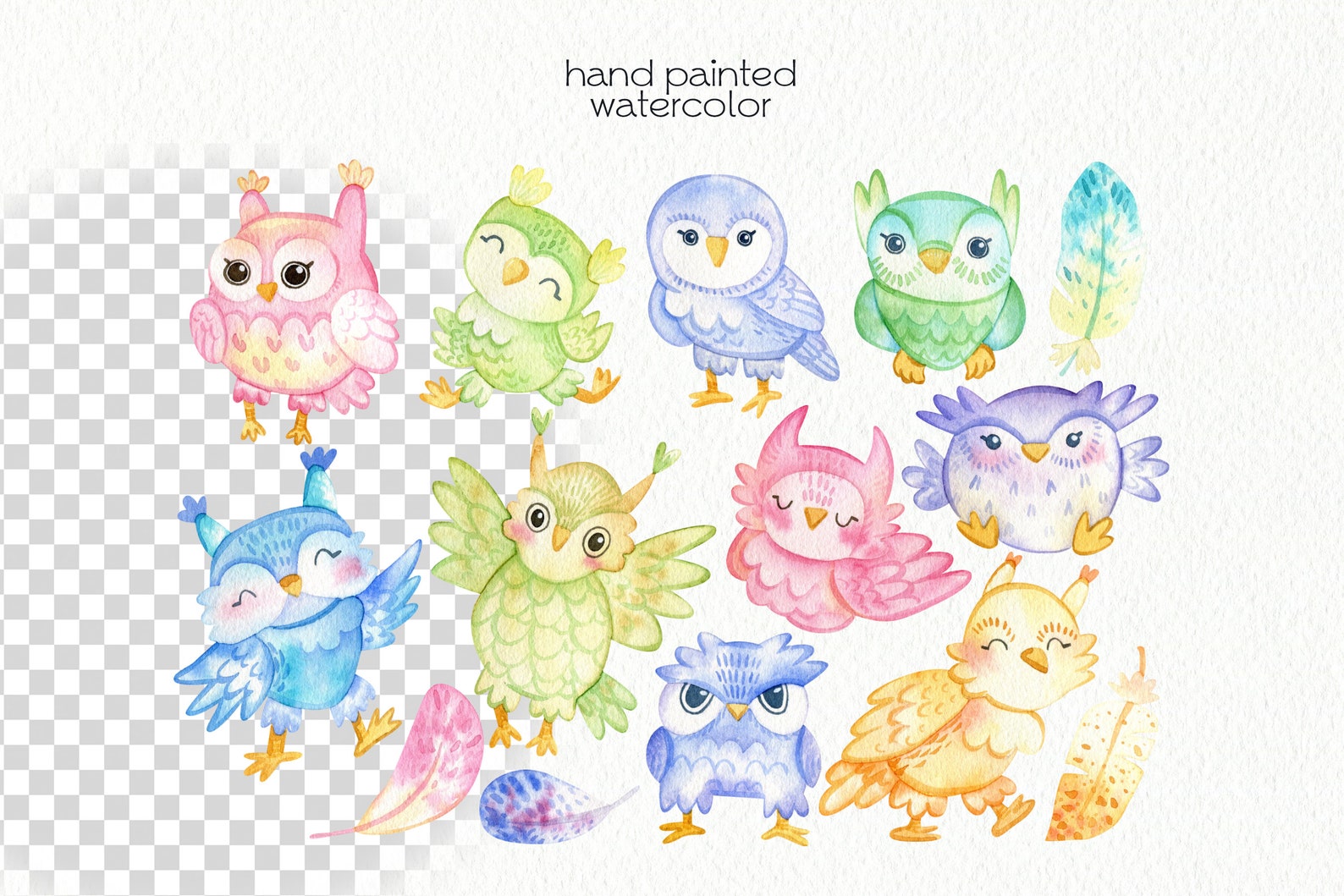Watercolor Owls Clipart / Cartoon Birds / PNG Files / Instant | Etsy