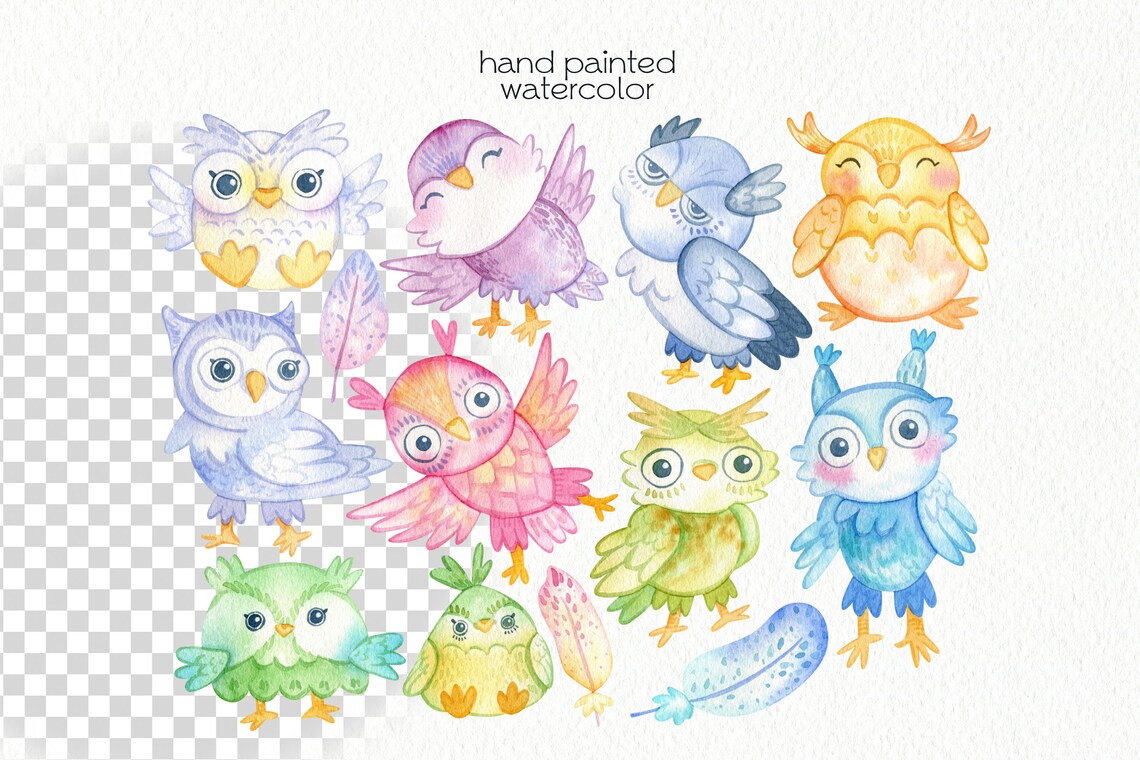 Watercolor Owls Clipart / Cartoon Birds / PNG Files / Instant - Etsy