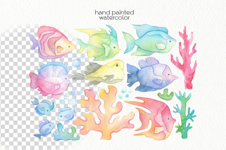 Watercolor Ocean Clipart / Tropical Fish Clipart / Digital PNG | Etsy