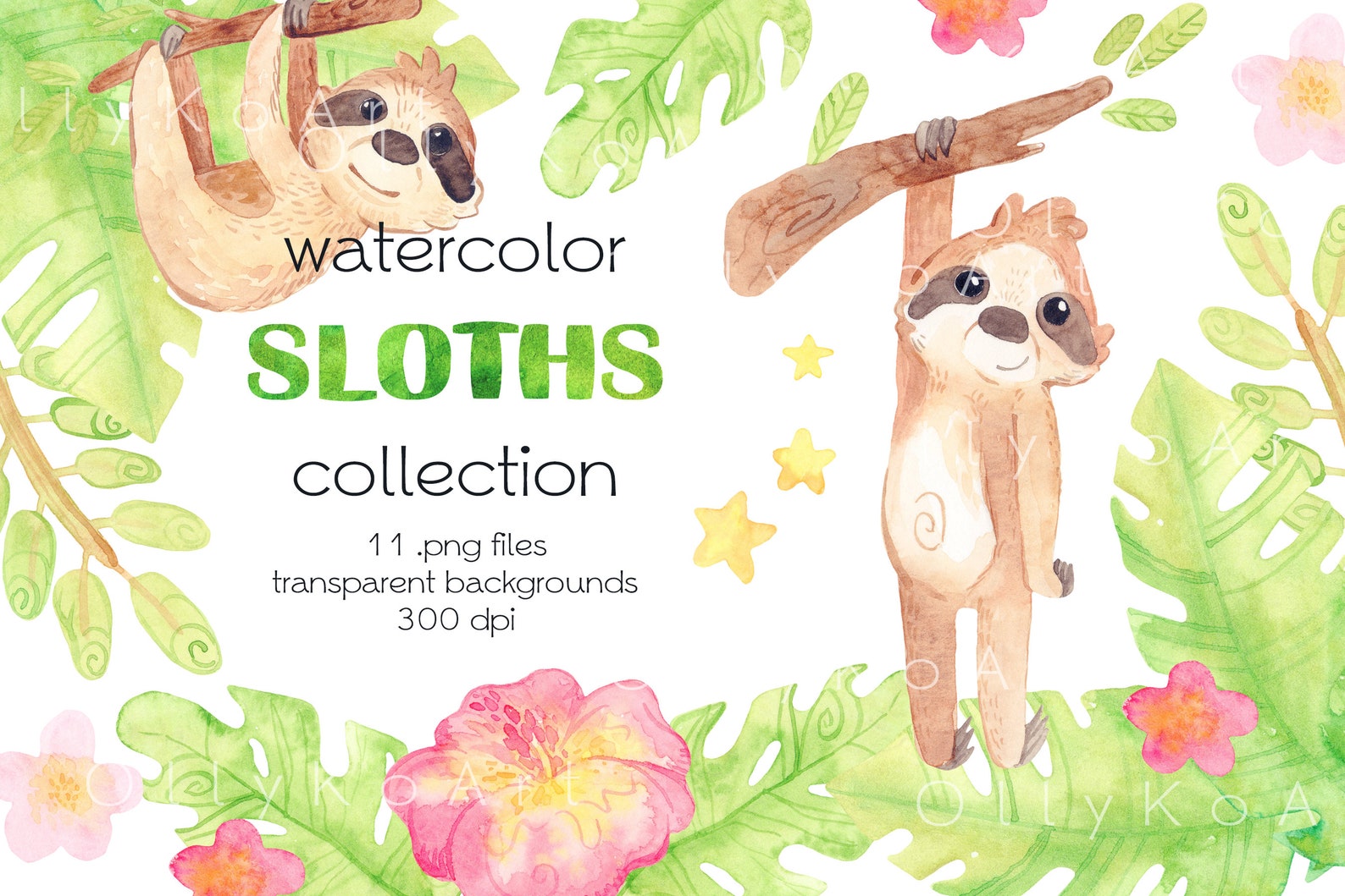 Watercolor Sloth Clipart / Cute Tropical Sleepy Sloth / - Etsy
