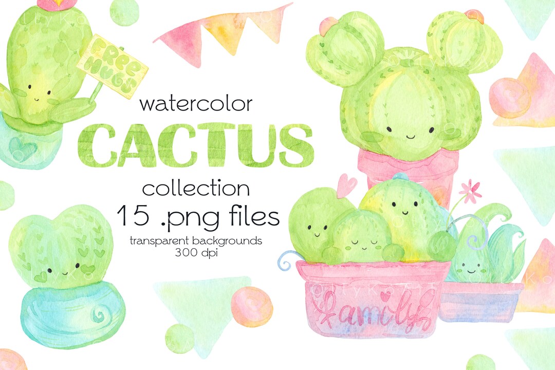 Cute Watercolor Cactus Clipart / Handpainted Succulent Clipart ...