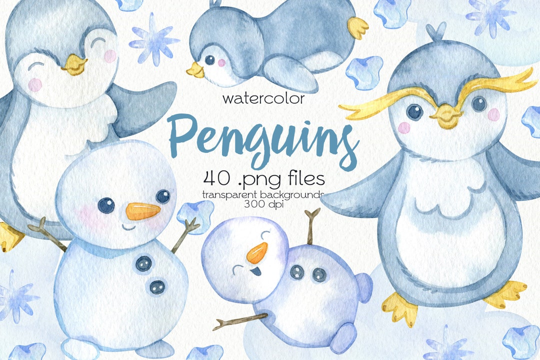 Watercolor Penguins Clipart / PNG Files / Instant Download - Etsy UK