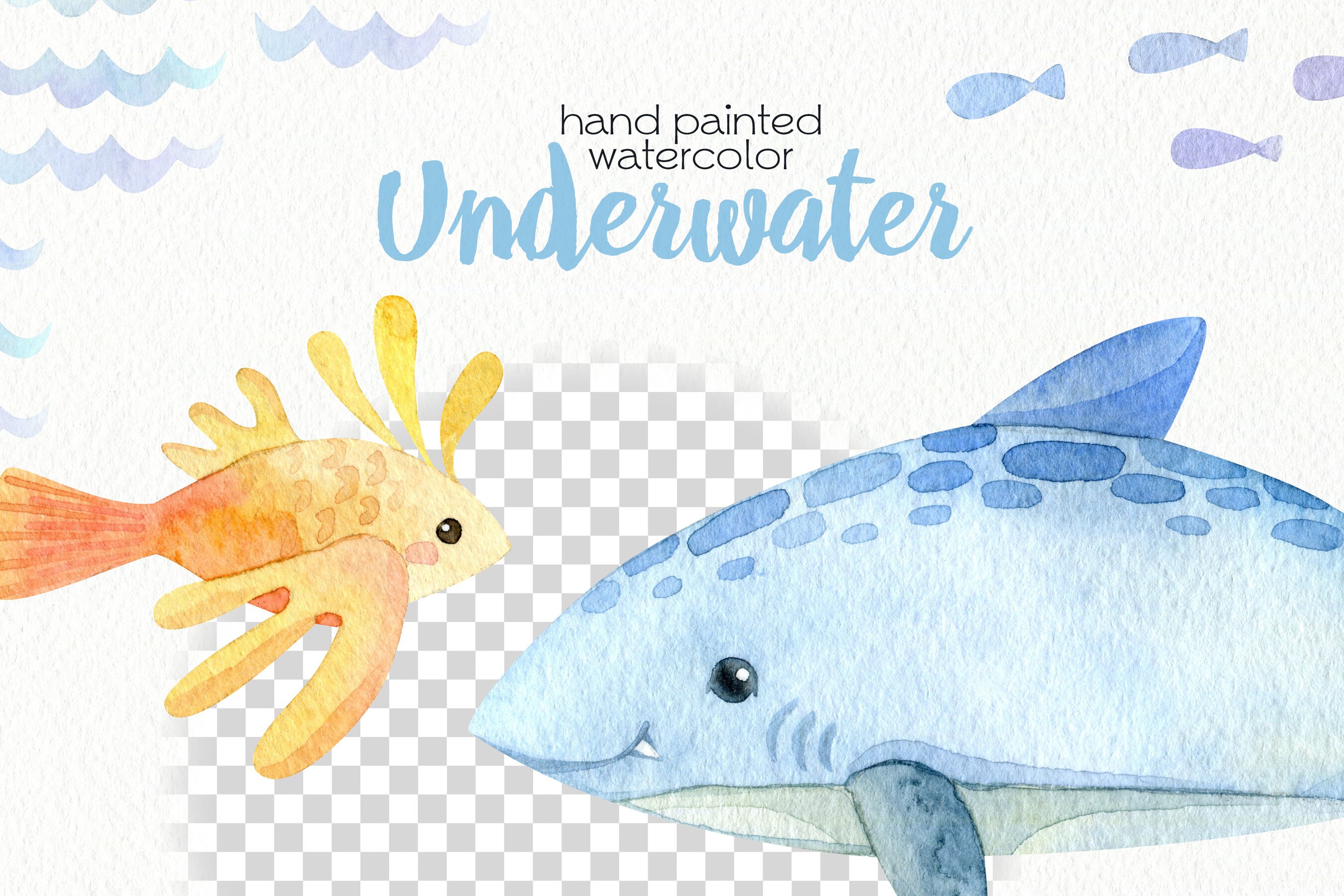 Watercolor Cute Ocean Clipart / Underwater / Shark Whale - Etsy UK