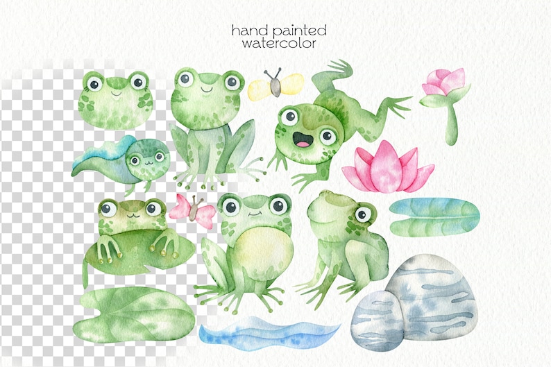 Watercolor Frog Clipart / Cute Swamp Animals / PNG Files / - Etsy