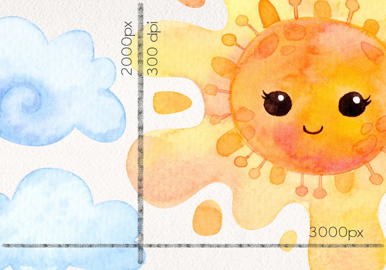 Watercolor Weather Clipart / Cute Moon Sun Stars Clouds - Etsy