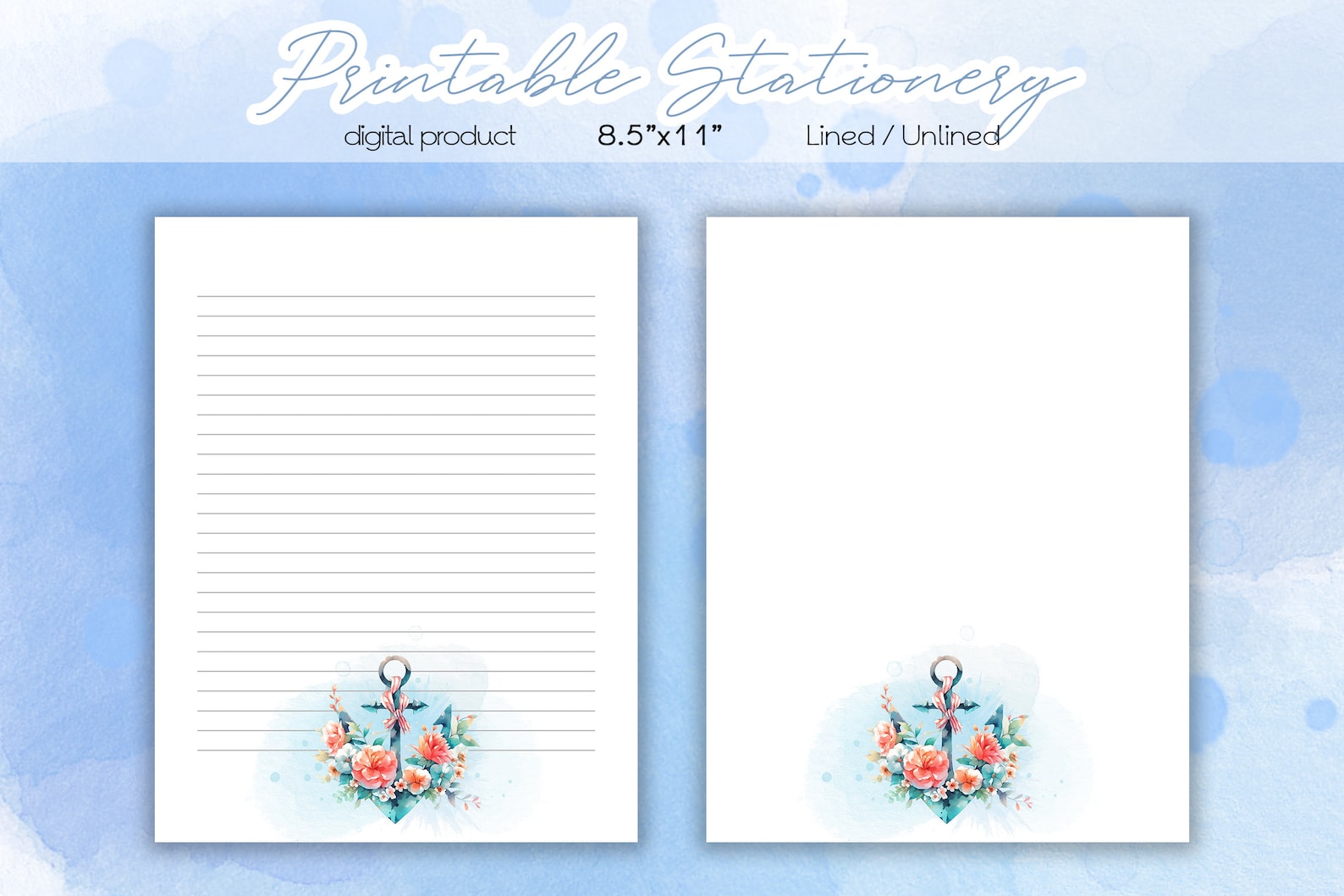 Nautical Printable Stationery / Digital Letter Writing Paper / Instant ...
