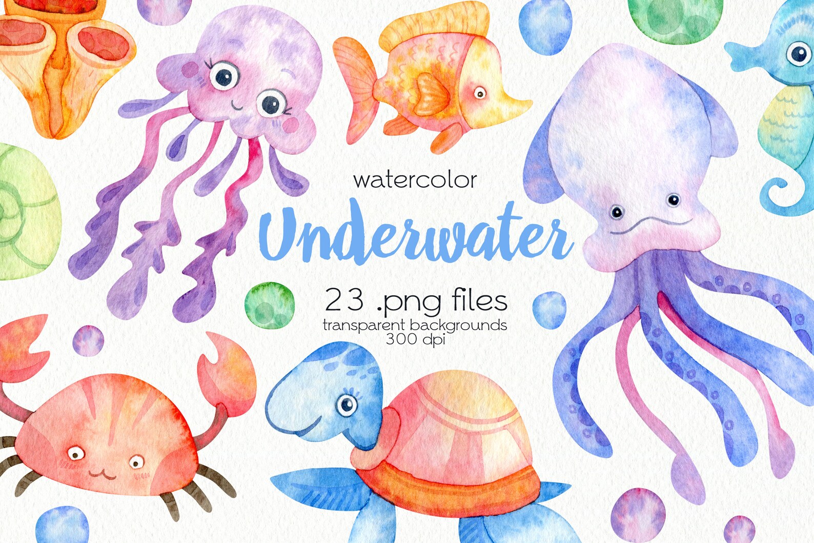 Watercolor Underwater Clipart / Sea Creatures / Jellyfish | Etsy
