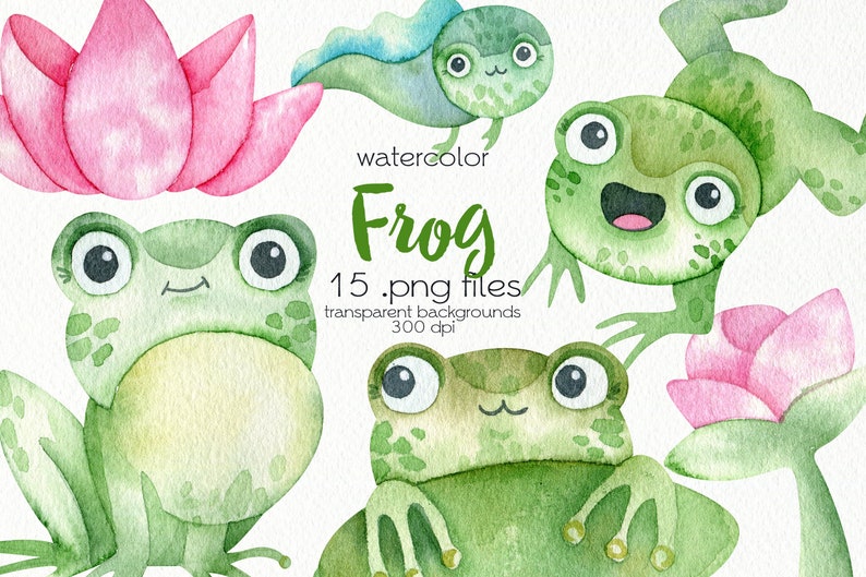 Watercolor Frog Clipart / Cute Swamp Animals / PNG Files / - Etsy