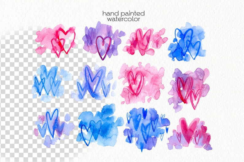 Watercolor Hearts Clipart / Valentines Day / Spots, Splash / PNG Files ...