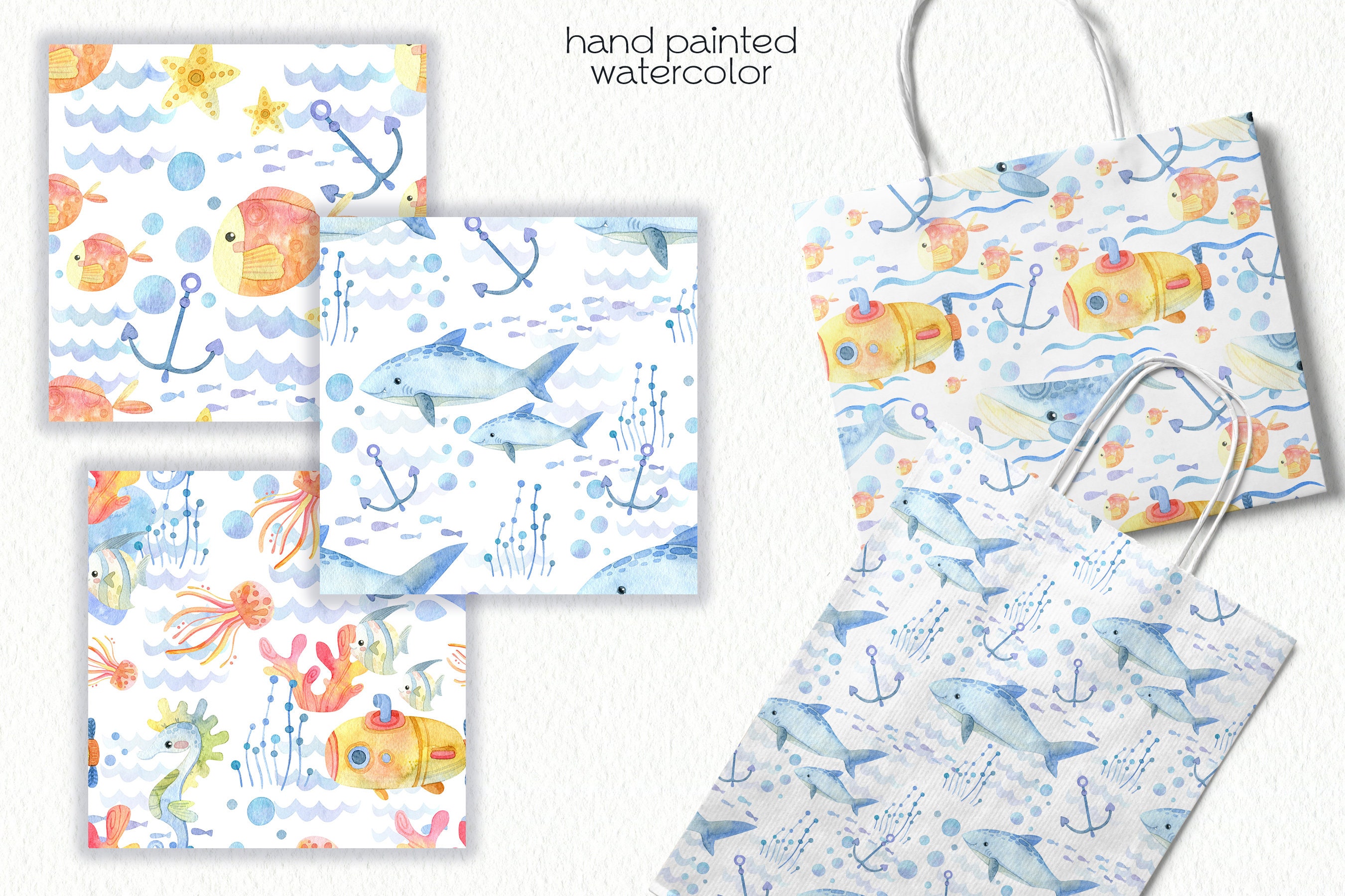 Watercolor Underwater Digital Paper / Sea Creatures Scrapbook - Etsy