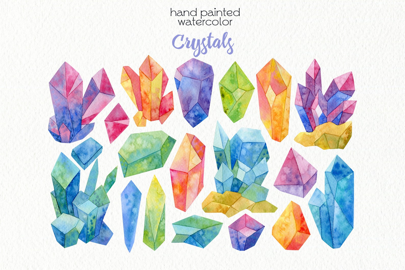 Watercolor Crystals Clipart / Watercolor Gemstone Mineral / - Etsy