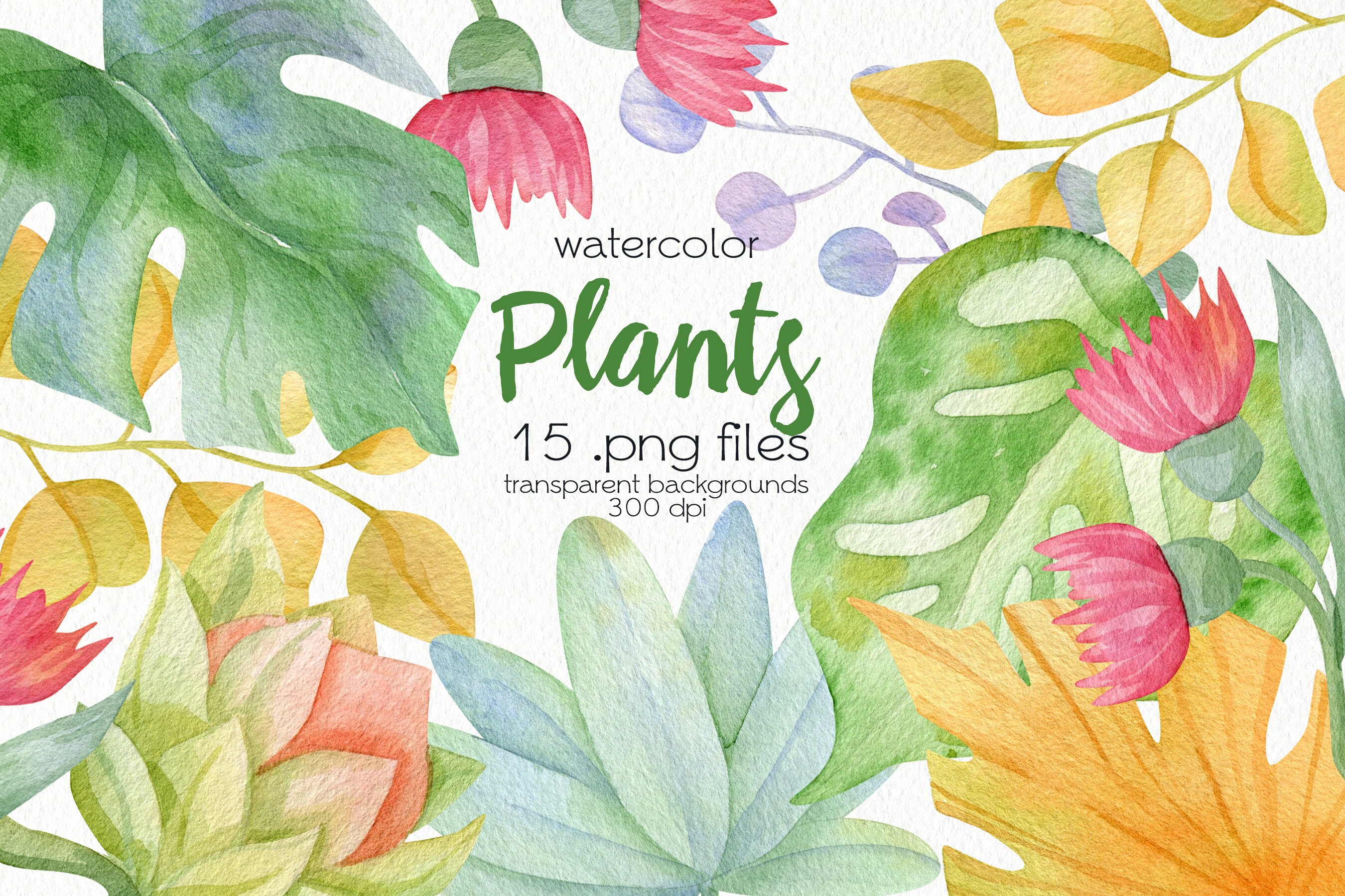 Watercolor Tropical Leaves Clipart / PNG Files / Instant - Etsy Canada