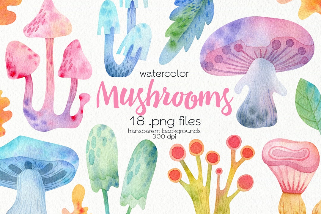 Watercolor Mushrooms Clipart / Fantasy Mushrooms / Forest Clipart / PNG ...