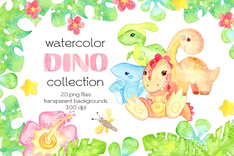 Dinosaurs Watercolor Clipart Set / Cute Dinosaurs / Jurassic - Etsy
