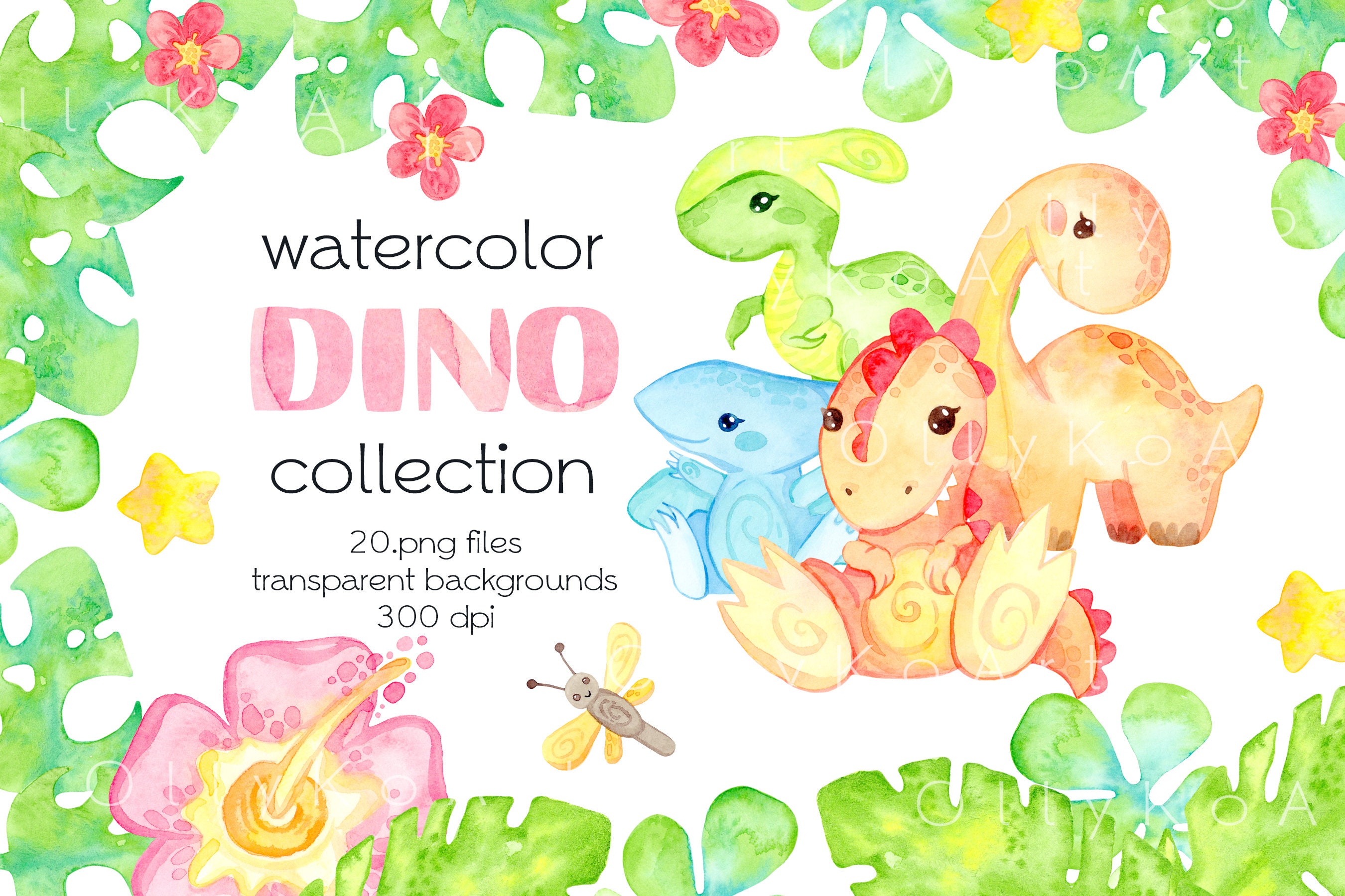 Dinosaurs Watercolor Clipart Set / Cute Dinosaurs / Jurassic - Etsy
