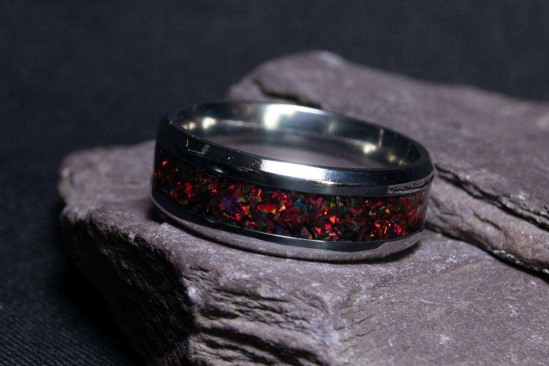 Handmade Dark Red Fire Opal Ring, Stainless Steel, 8mm - Etsy