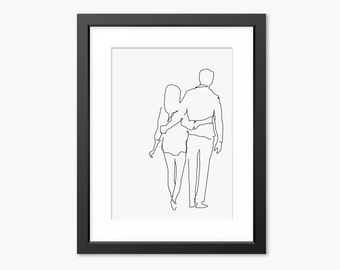 Line Drawing Couple Line Art Lovers Romantic Couples Print - Etsy