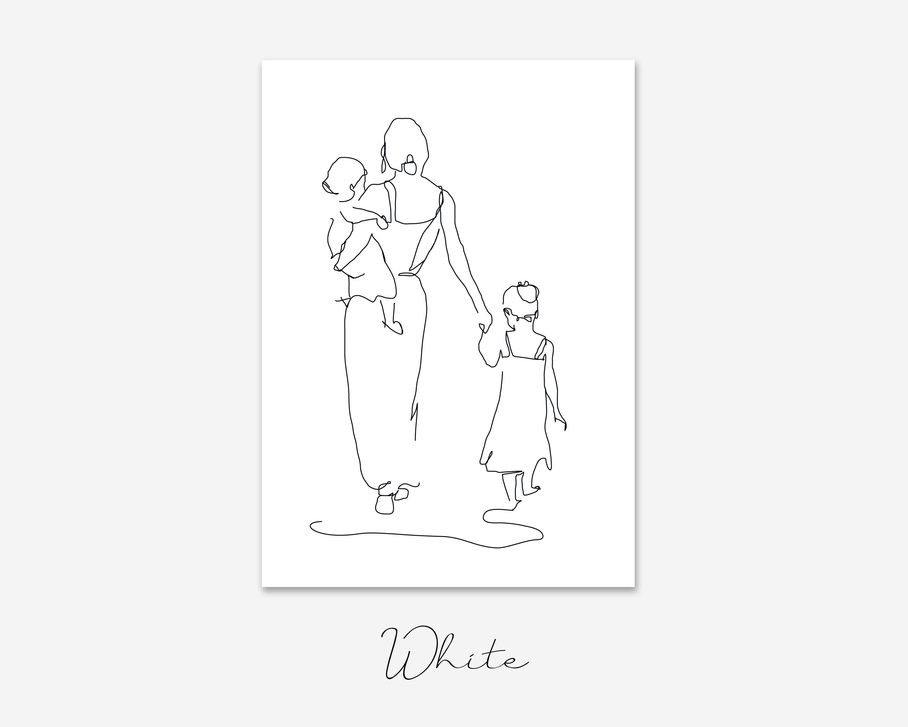 Mutter und Töchter Kunst Linie Kunst Familie Druck Linie | Etsy