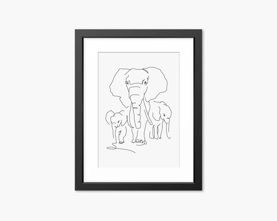 Elephant Print, Animal Art Print, Elephant Gift, Line Art, Line Drawing ...
