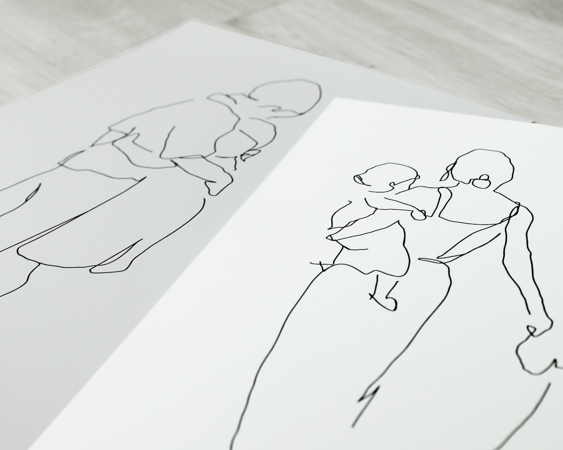 Mother and Children Line Art, Family Illustration, Family Portrait ...