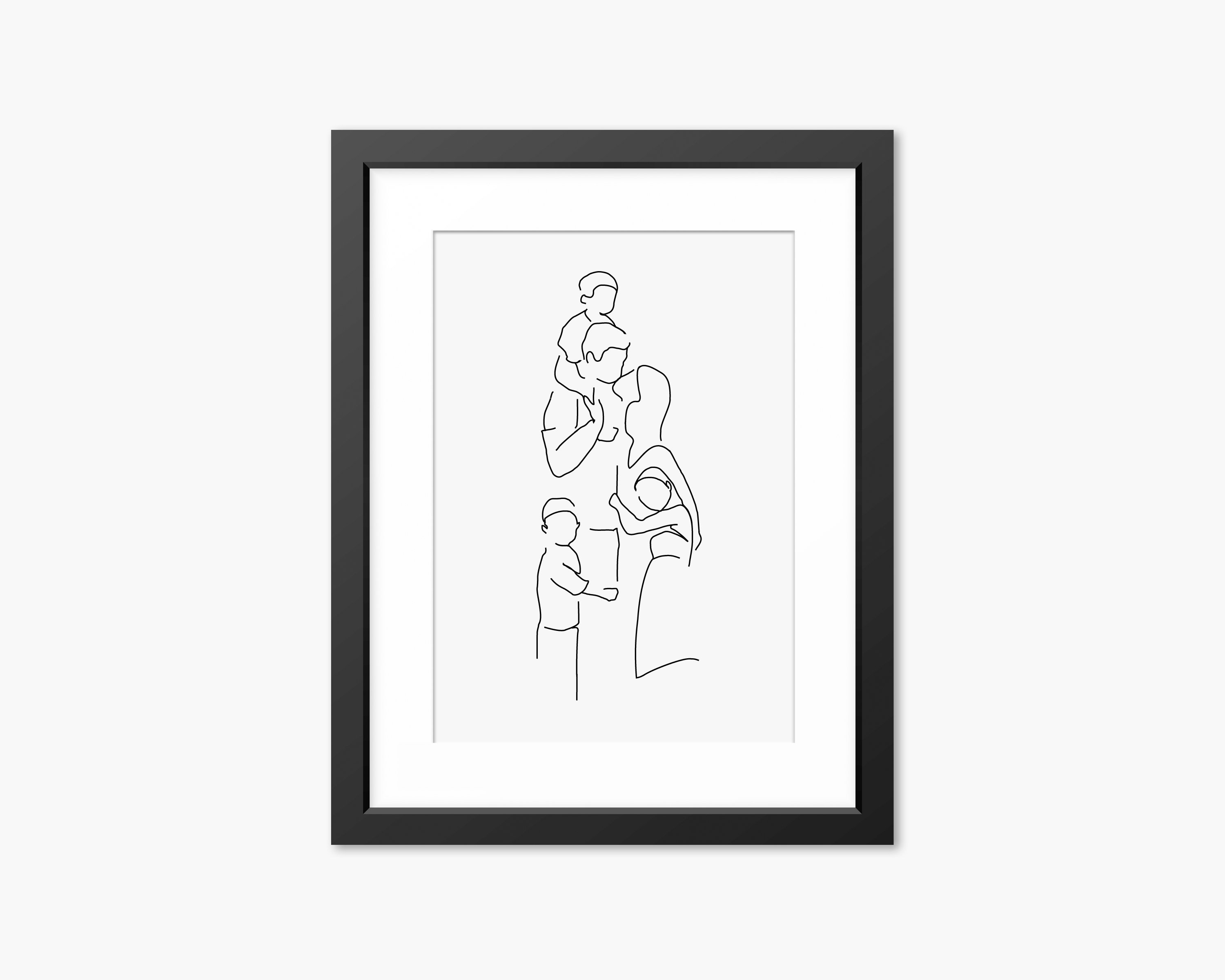 Family Line Art, Family Portrait, Family Gift, Line Art, Line Drawing ...