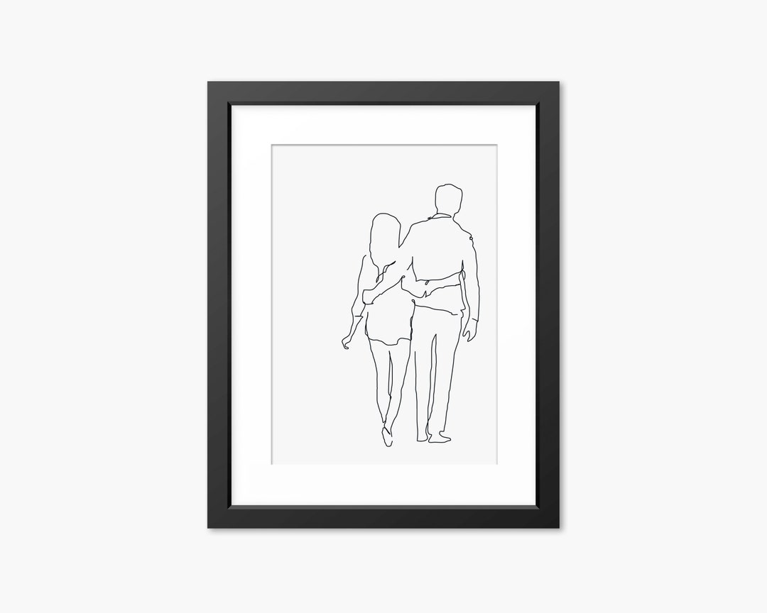 Line Drawing Couple, Line Art Lovers, Romantic Couples Print ...