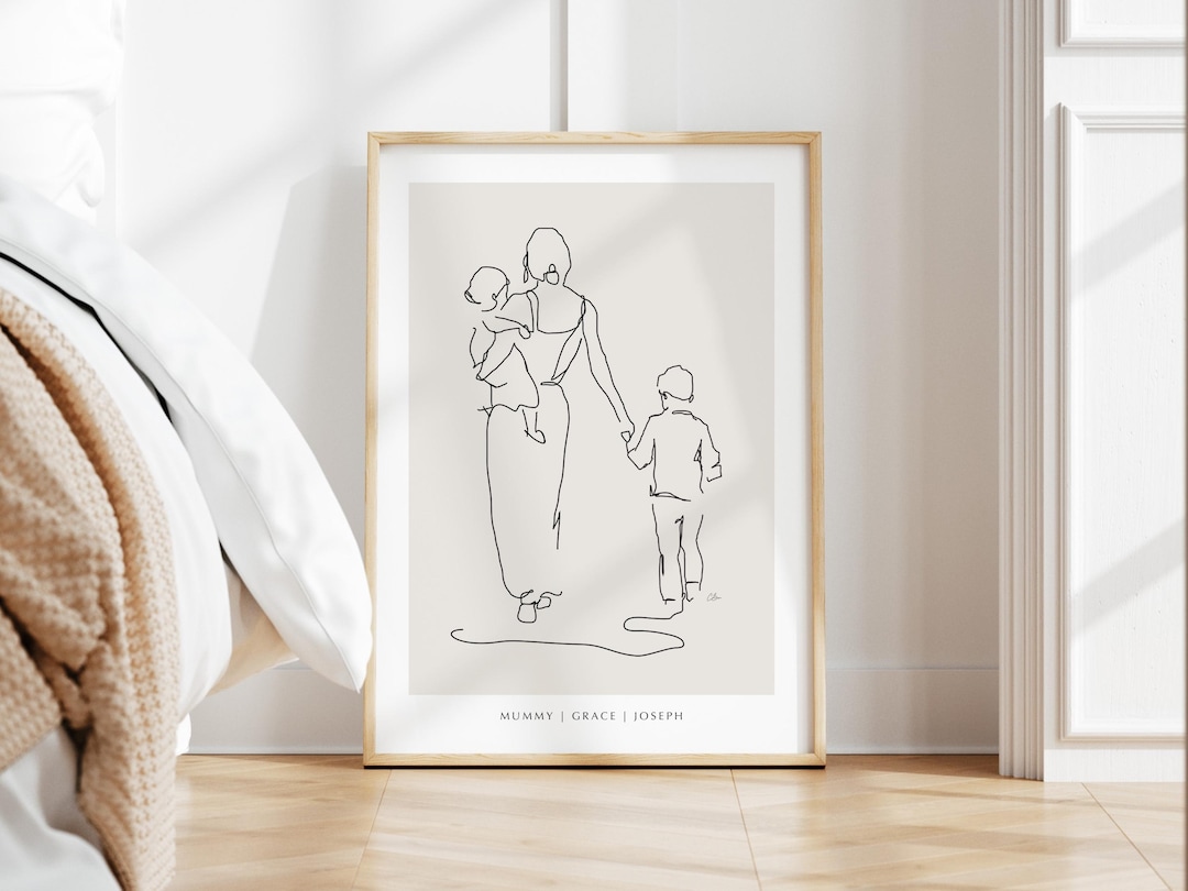 Personalised Mother Print, Mother and Children Print, Line Art, Family ...
