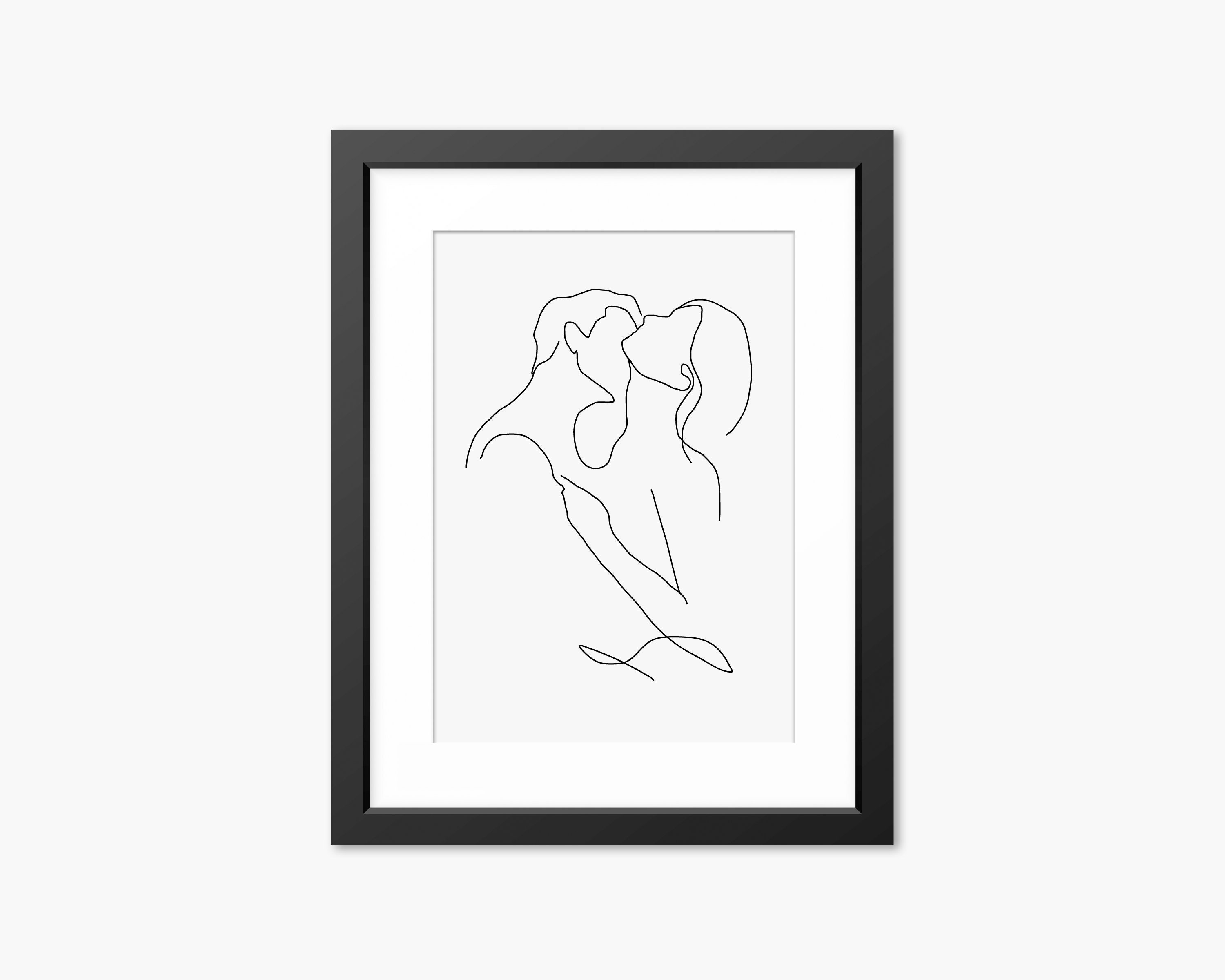 Intimate Art Couple Kiss Line Art Romantic Wall Art Romance Etsy