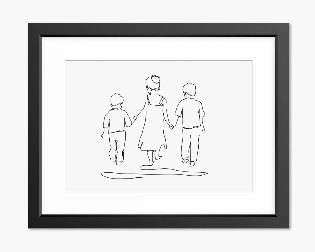 Sibling Drawing, Sibling Line Art, Sibling Sketch, Mothers Day Print ...