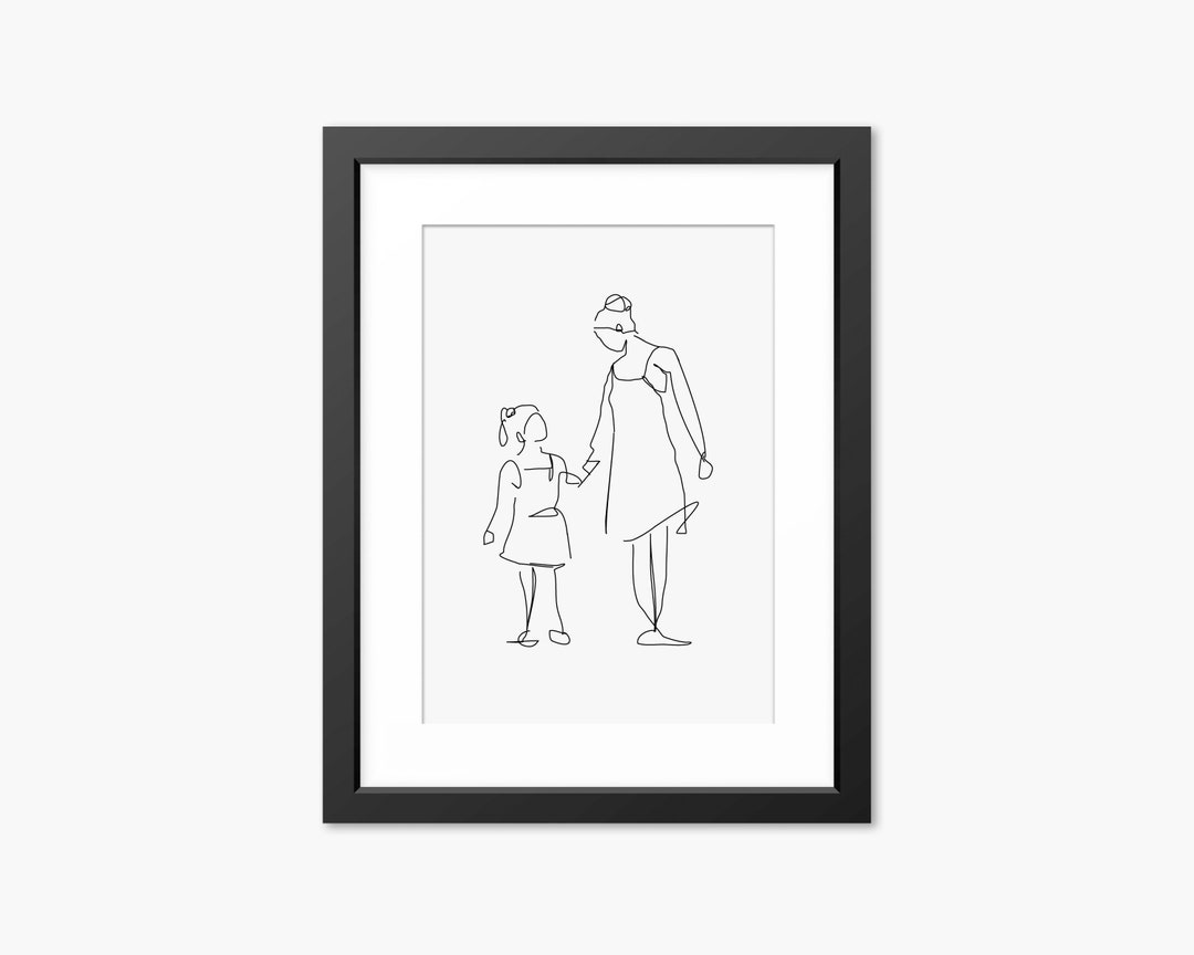 Mother and Daughter Print, Mother and Daughter Drawing, Line Art, Line ...