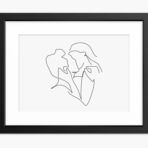 Intimate Art Couple Kiss Line Art Romantic Wall Art Romance Etsy