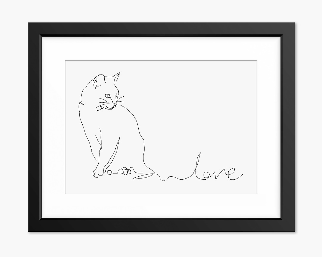 Cat Line Art, Cat Drawing, Cat Print, Cat Minimal Art, Cat Portrait ...