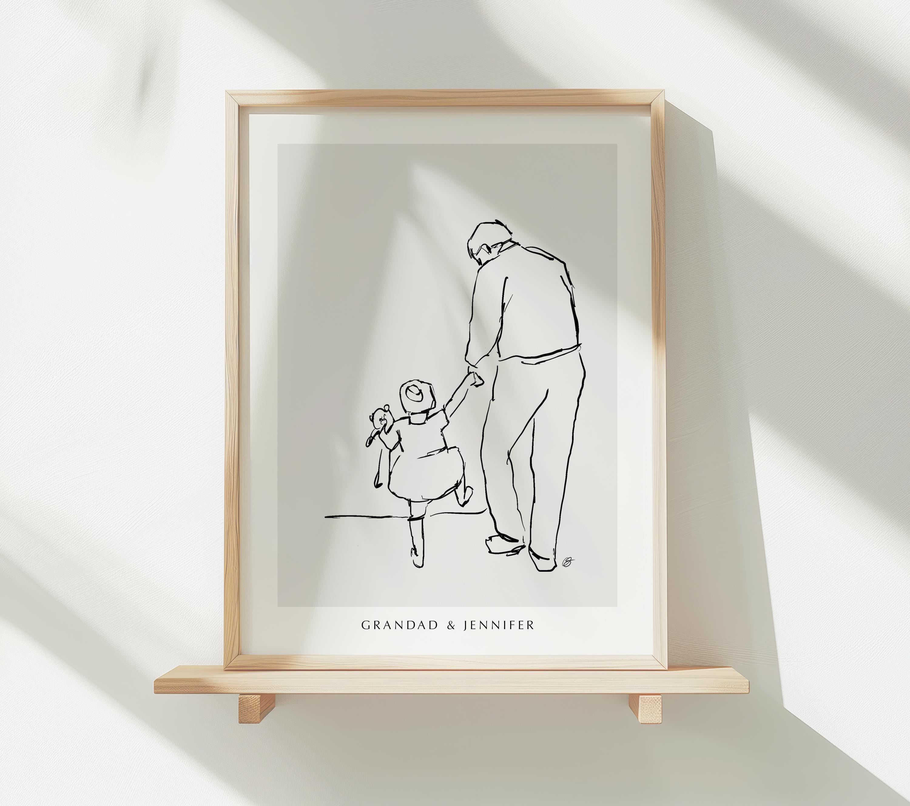 Personalized Grandfather Portrait, Hand-drawn Artwork, Gift From ...
