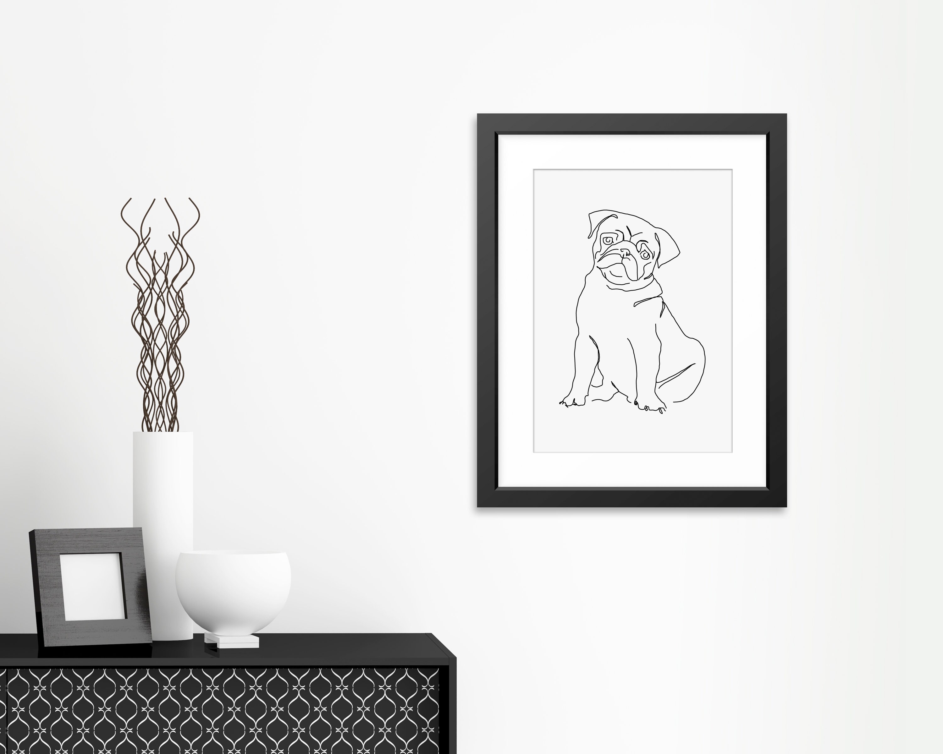 Pug Print Pug Gift Pug Art Pug Lover Line Art Line | Etsy