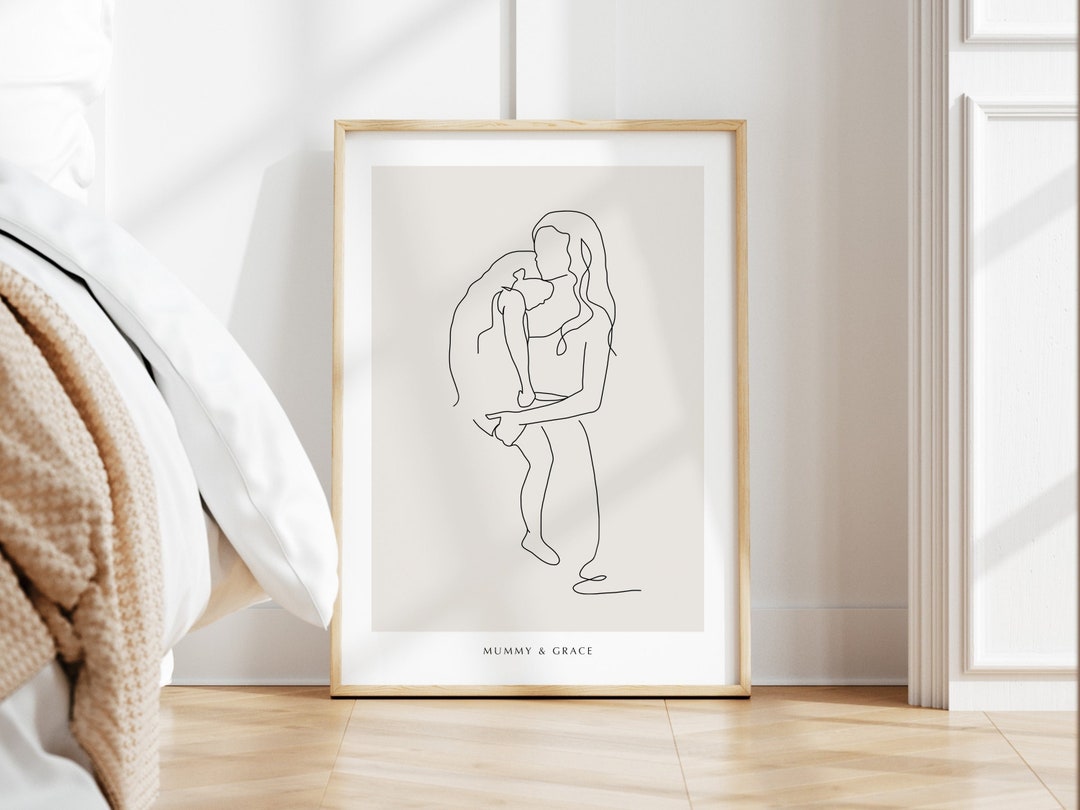 Personalised Mother Print, Mother and Daughter Art, Line Art ...