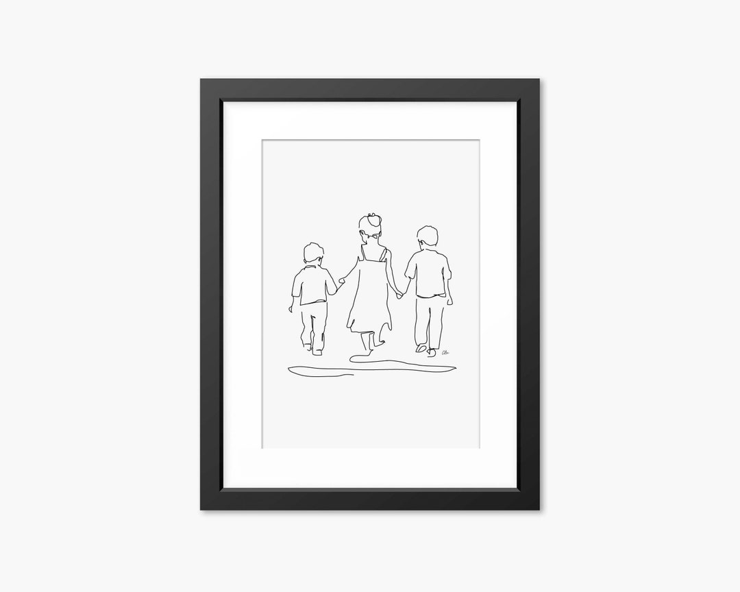 Sibling Drawing, Sibling Line Art, Sibling Sketch, Mothers Day Print ...