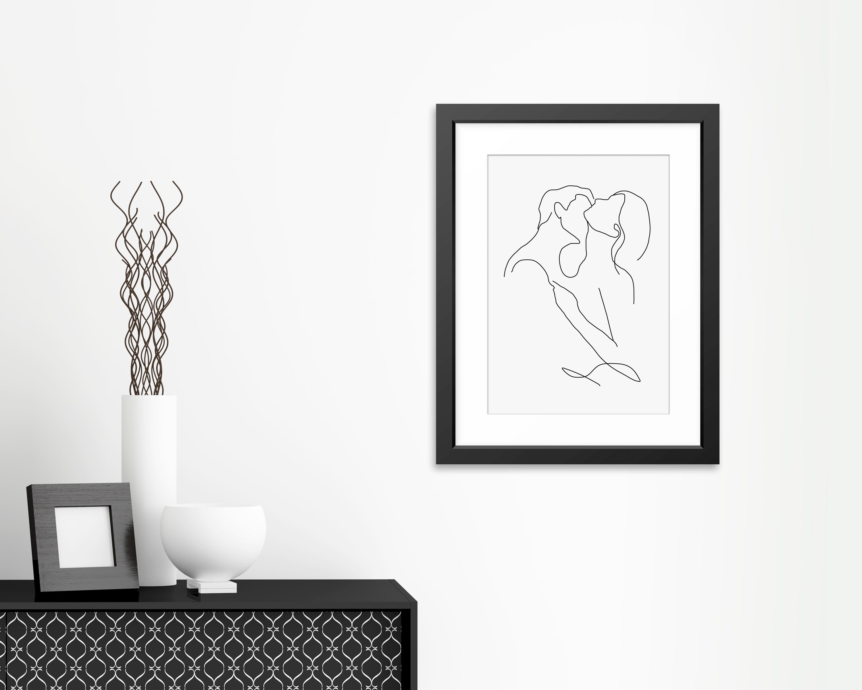 Intimate Art Couple Kiss Line Art Romantic Wall Art Romance Etsy