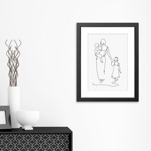 Mother and Children Line Art Family Illustration Gift for | Etsy